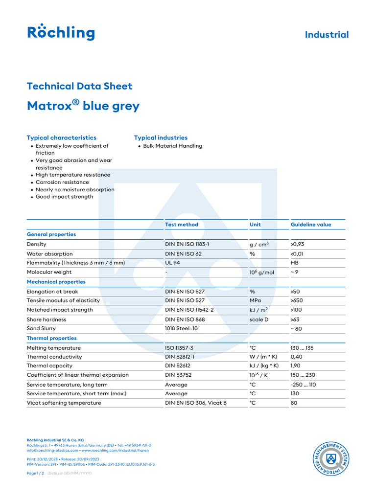 Technical Data Sheet Matrox® Blue Grey 591106 EN | PDF | Electrical Resistivity And Conductivity ...