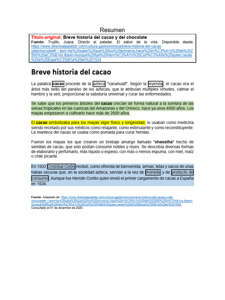 Resumen El Cacao | PDF