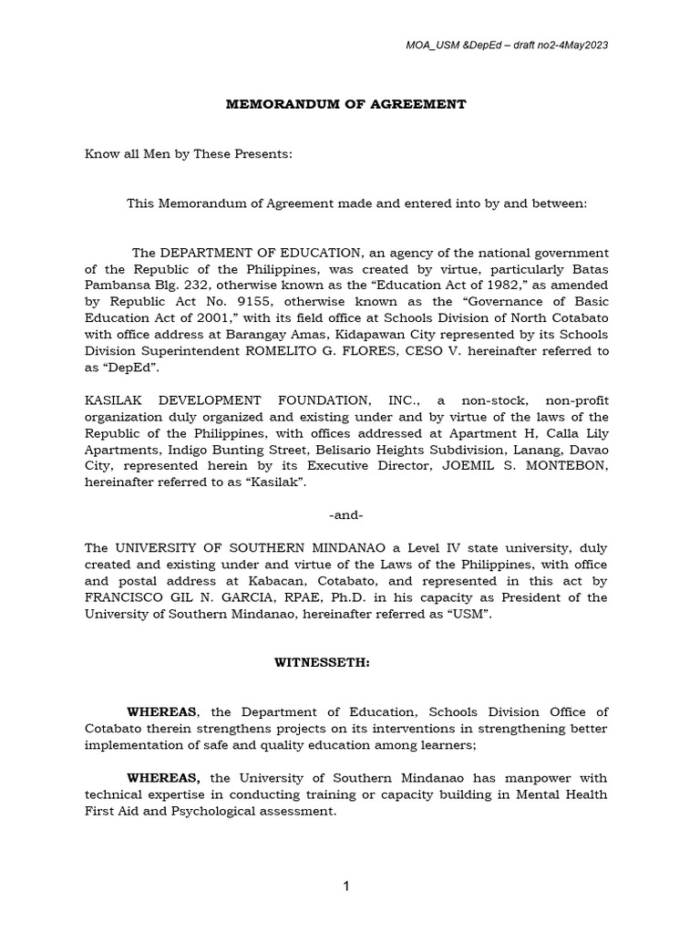 Moa - Deped Usm Kasilak | PDF | Psychology | Mental Health