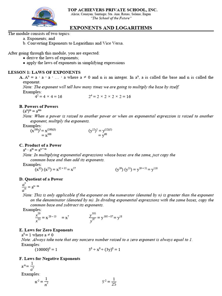 Exponents and Logarithms | PDF | Logarithm | Exponentiation