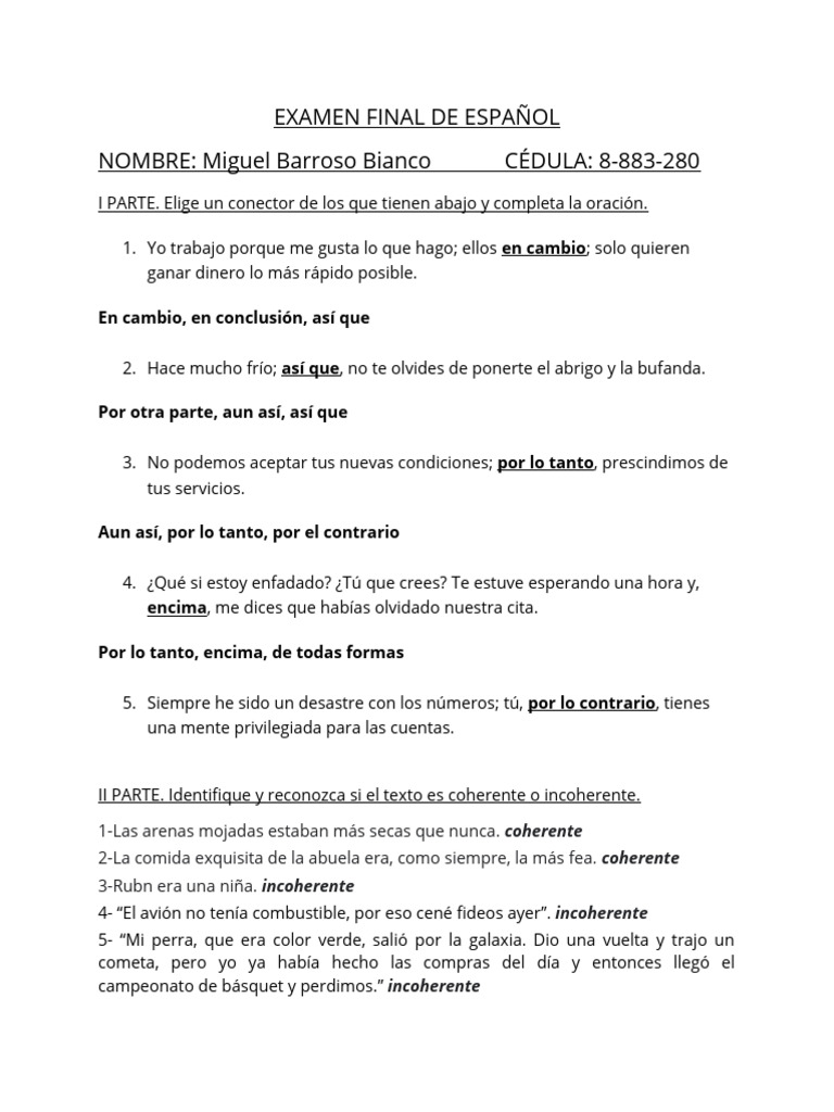 Examen Final de Español | PDF