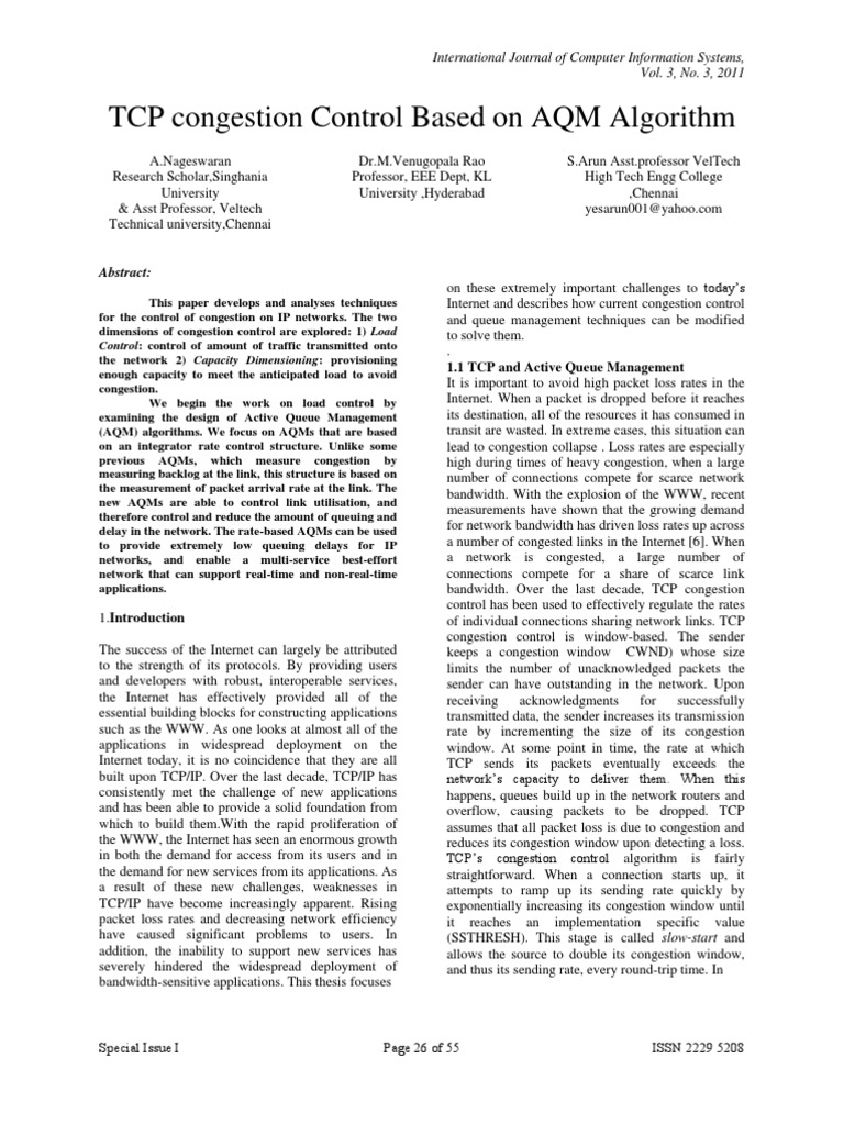 TCP Congestion Control Based On AQM Algorithm: Abstract | Download Free PDF | Network Congestion ...