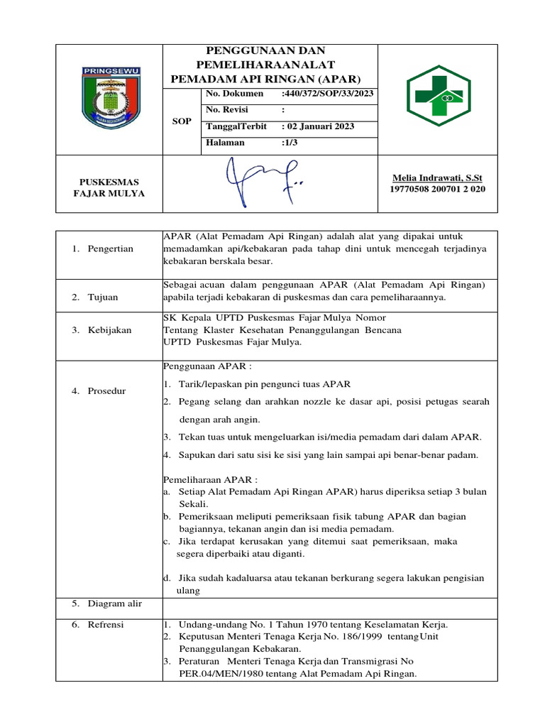 SOP Penggunaan Dan Pemeliharaan APAR NEW | PDF