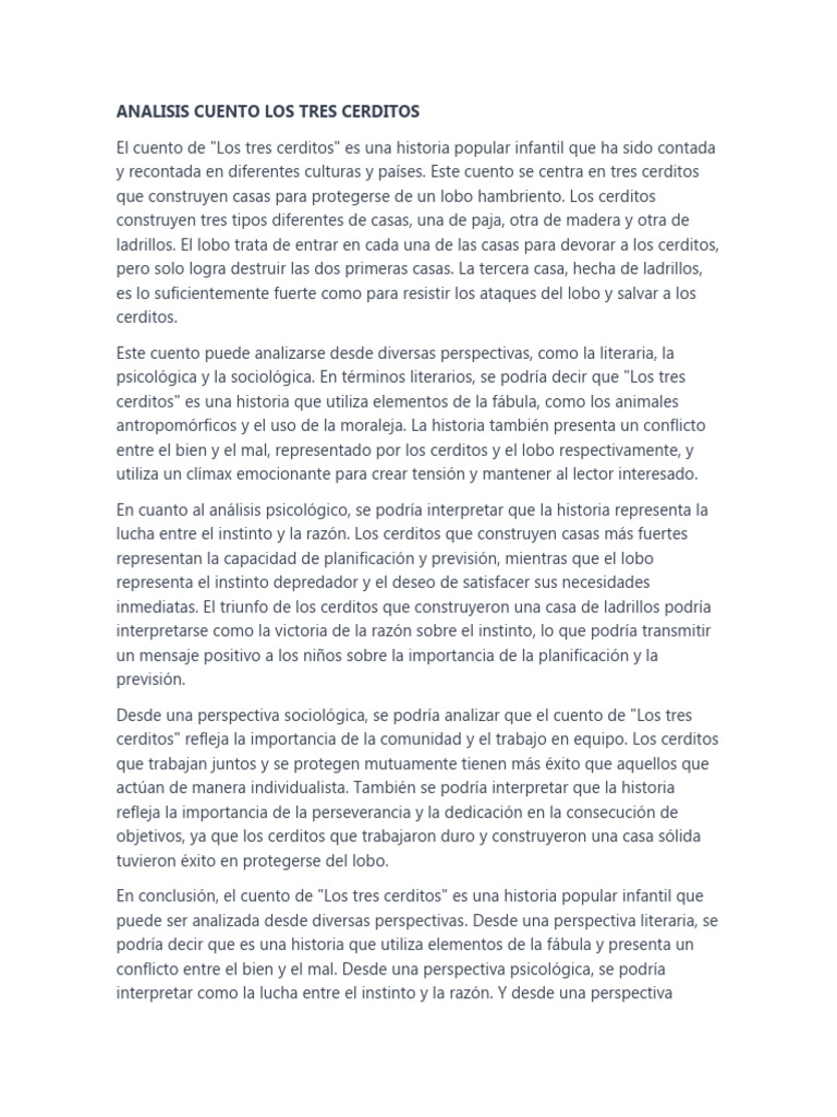 Análisis del Cuento de los Tres Cerditos | PDF | Cuentos | Instinto
