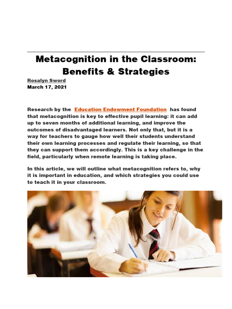 Metacognition Strategies for Educators | PDF | Metacognition | Learning