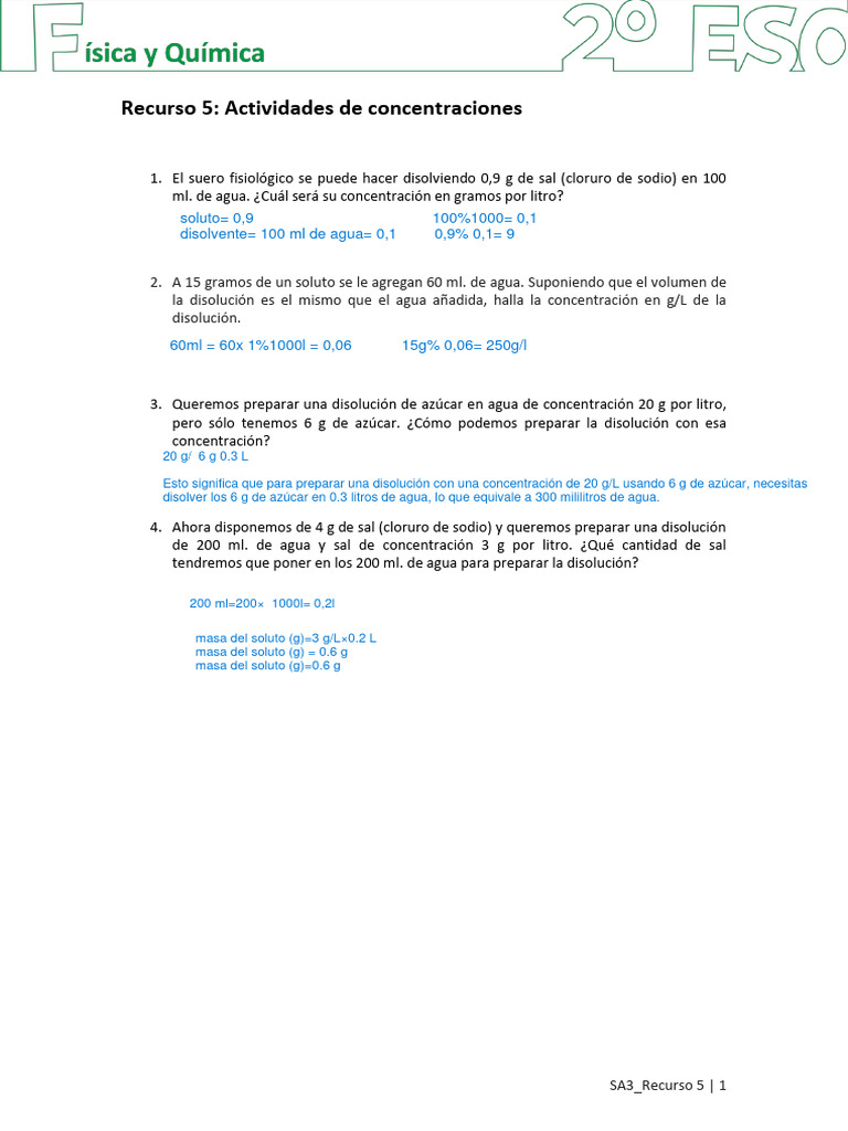 Recurso 5 Ejercicios de Concentraciones | PDF