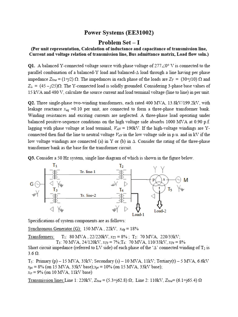 PowerSystem Set1 | PDF | Electric Power Transmission | Transformer