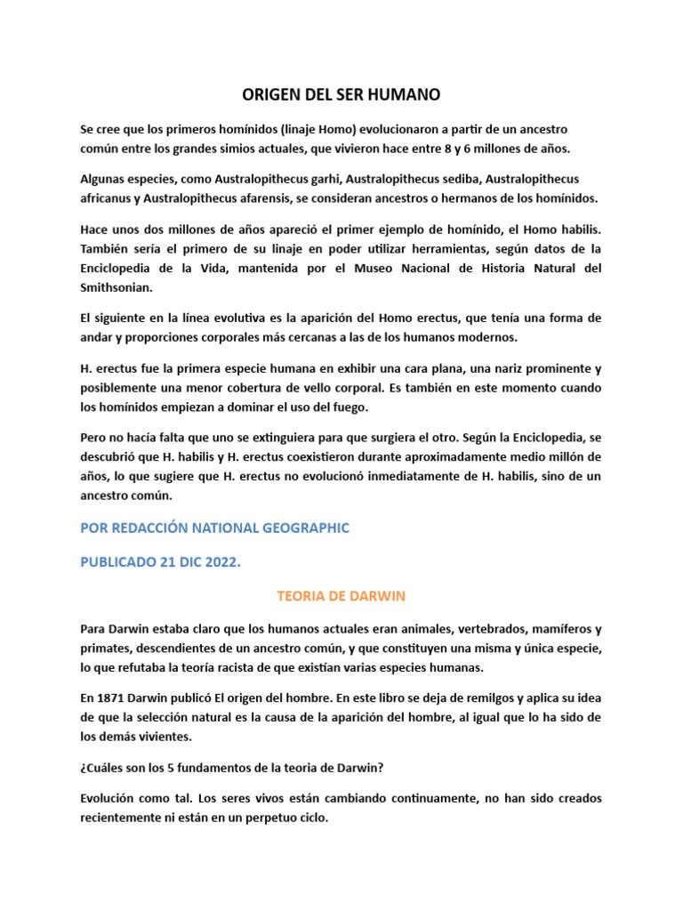 Historia Del Ser Humano | PDF | Homo | Humano