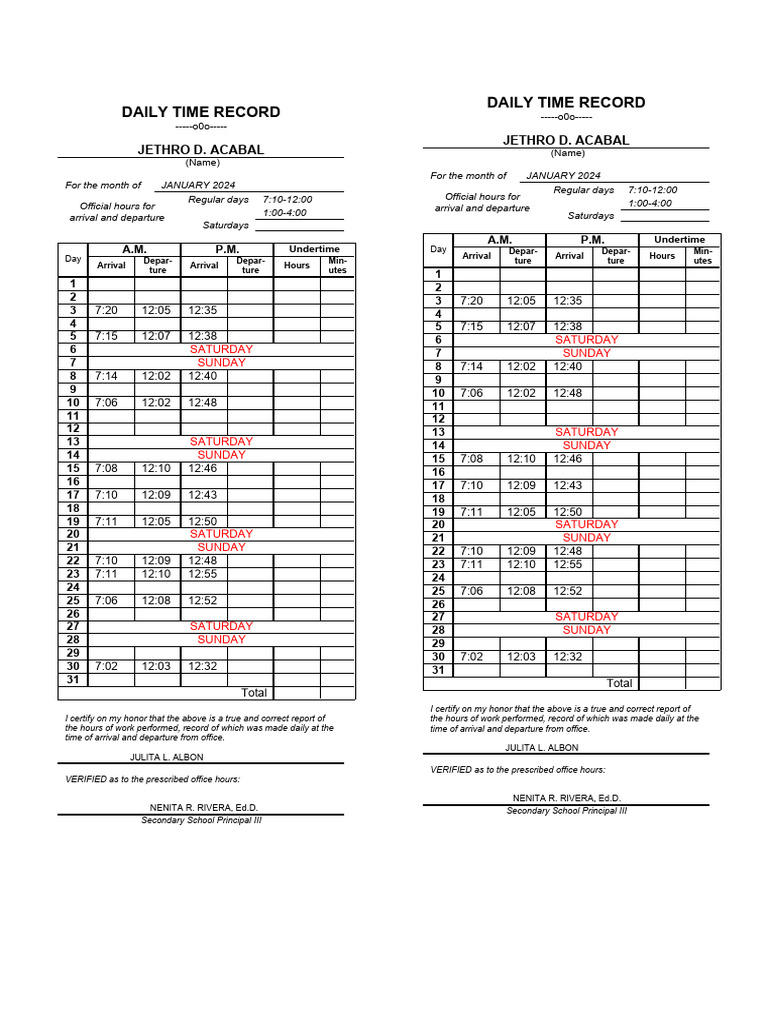 Daily Time Record (DTR) JULITA | PDF