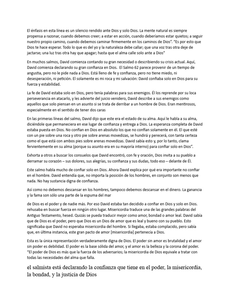 Confianza en Dios según el Salmo 62 | PDF | Amor | David