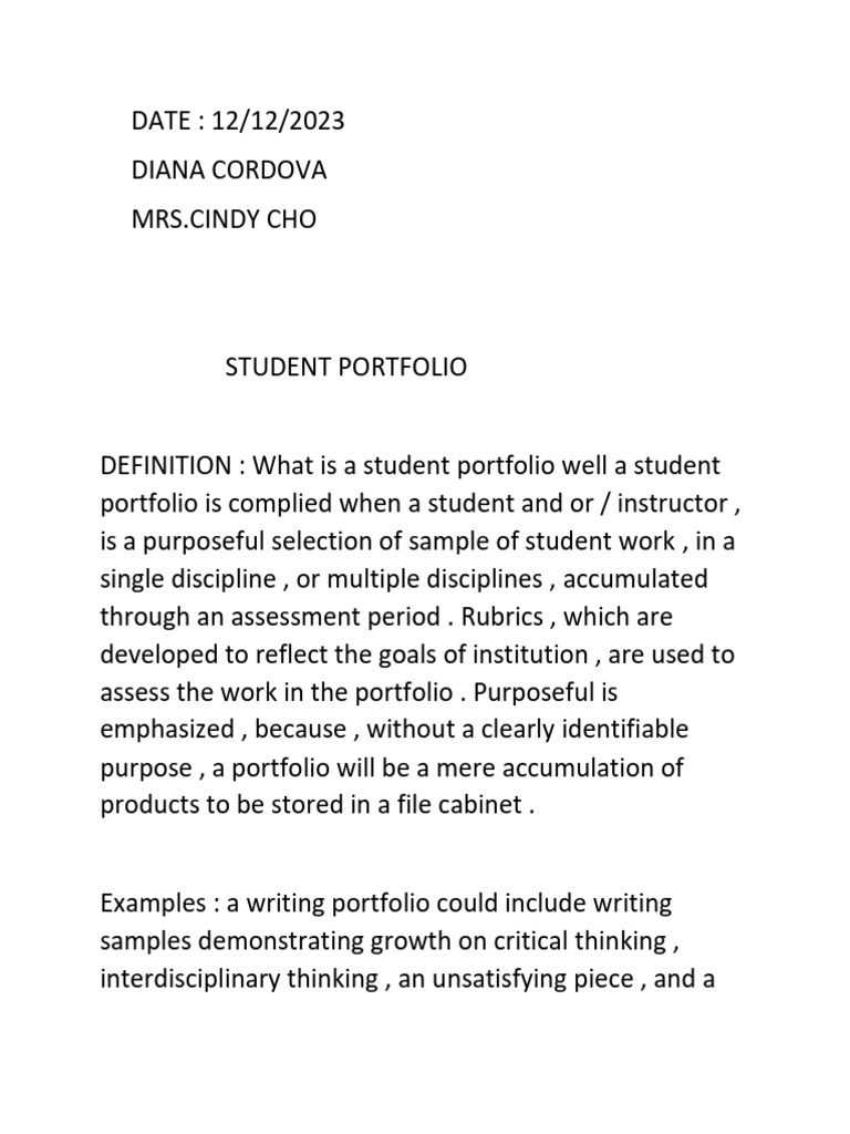 Student Portfolio | Download Free PDF | Educational Assessment ...