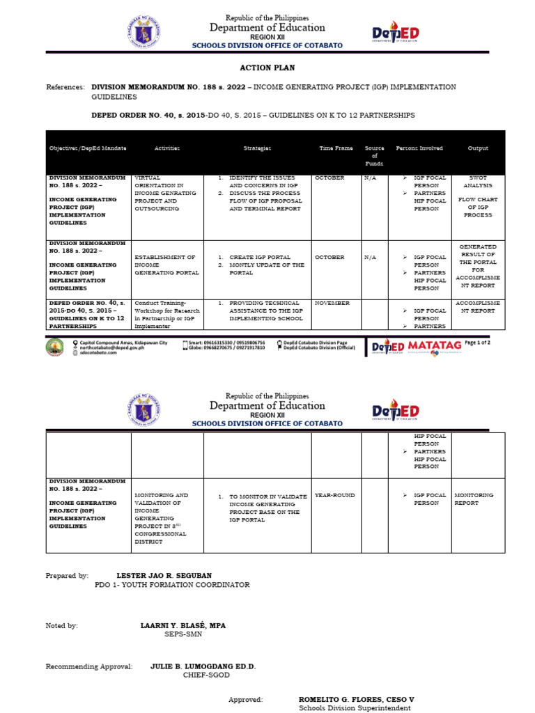 Income Generating Project ACTION PLAN | PDF