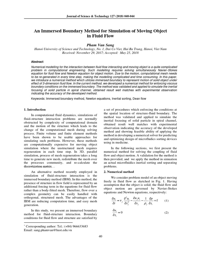 An Immersed Boundary Method For Simulation of Moving Object in Fluid Flow | Download Free PDF ...