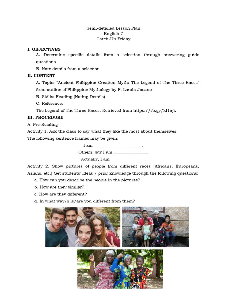 Ancient Philippine Myth Lesson Plan | PDF | Narrative | Lesson Plan