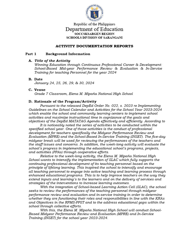 Activity Documentation Report 1 | PDF | Learning | Curriculum