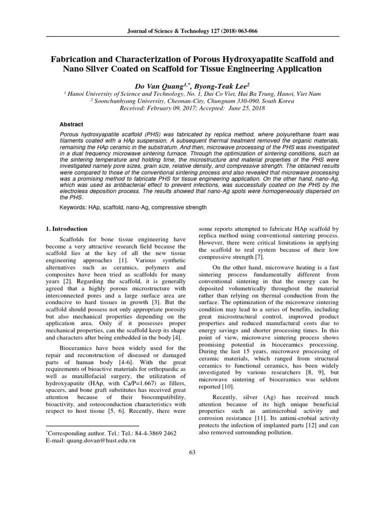 Fabrication and Characterization of Porous Hydroxyapatite Scaffold and ...