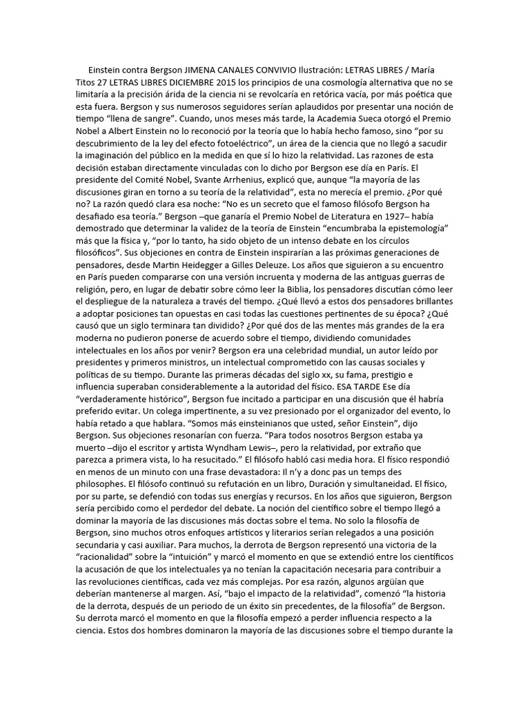 Einstein vs. Bergson: Debate del Tiempo | PDF | Hora | Albert Einstein