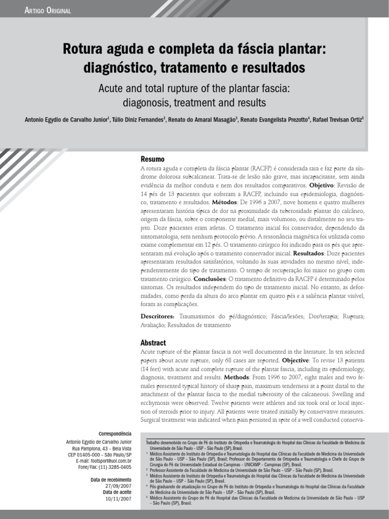 Rotura Aguda da Fáscia Plantar: Diagnóstico e Tratamento | PDF ...