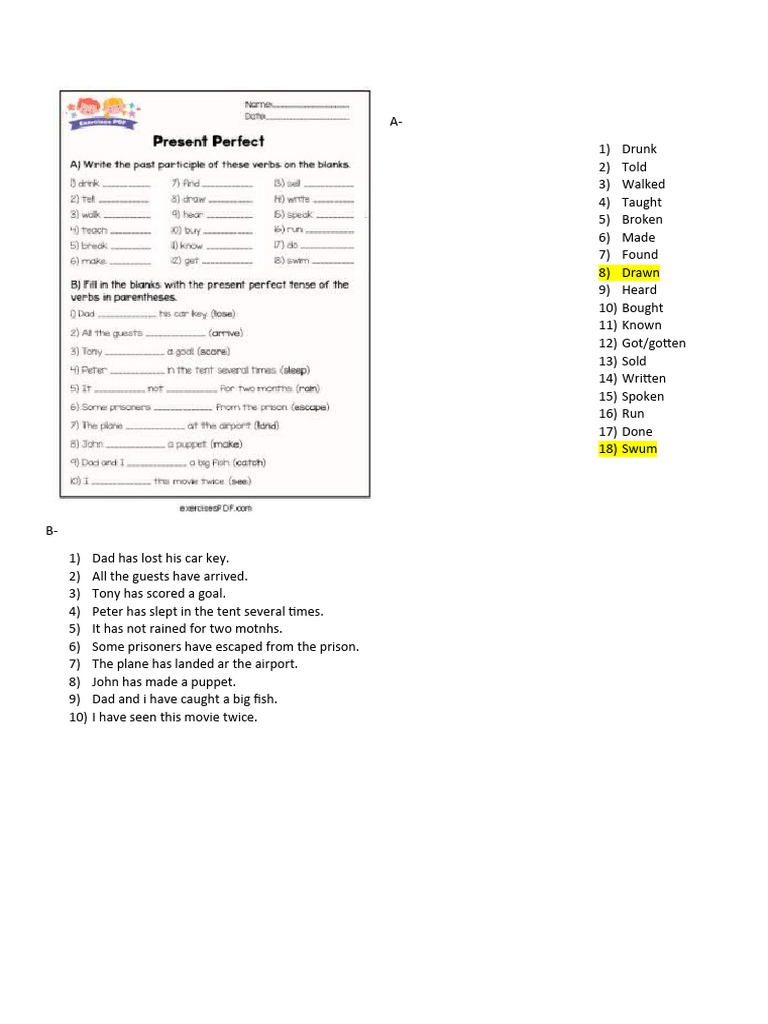 Present Perfect Exercises | PDF