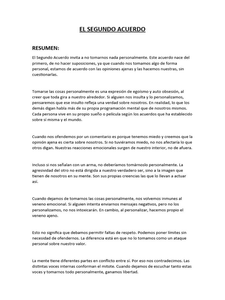 El Segundo Acuerdo | PDF | Mente | Verdad
