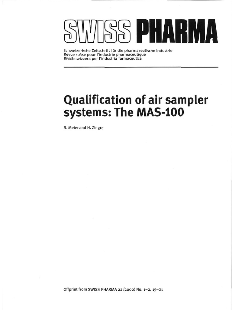 Pharma: Qualification of Air Sampler Systems: The MAS-100 | PDF