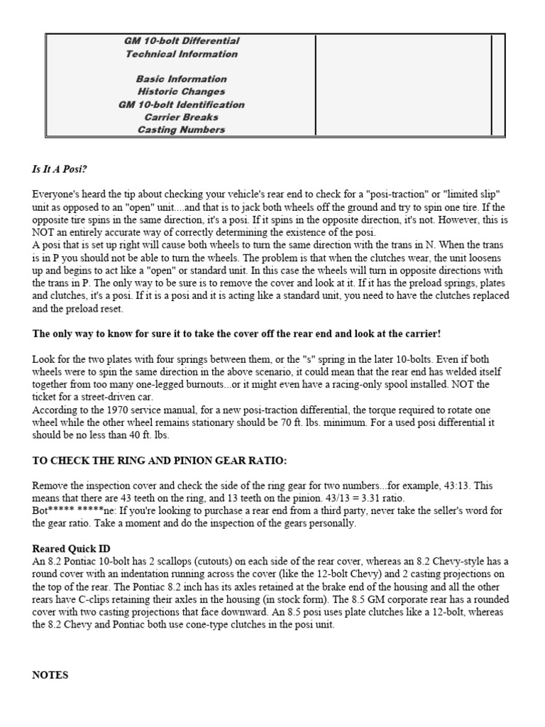 GM 10 Bolt Rear End Info | PDF | Industries | Chevrolet