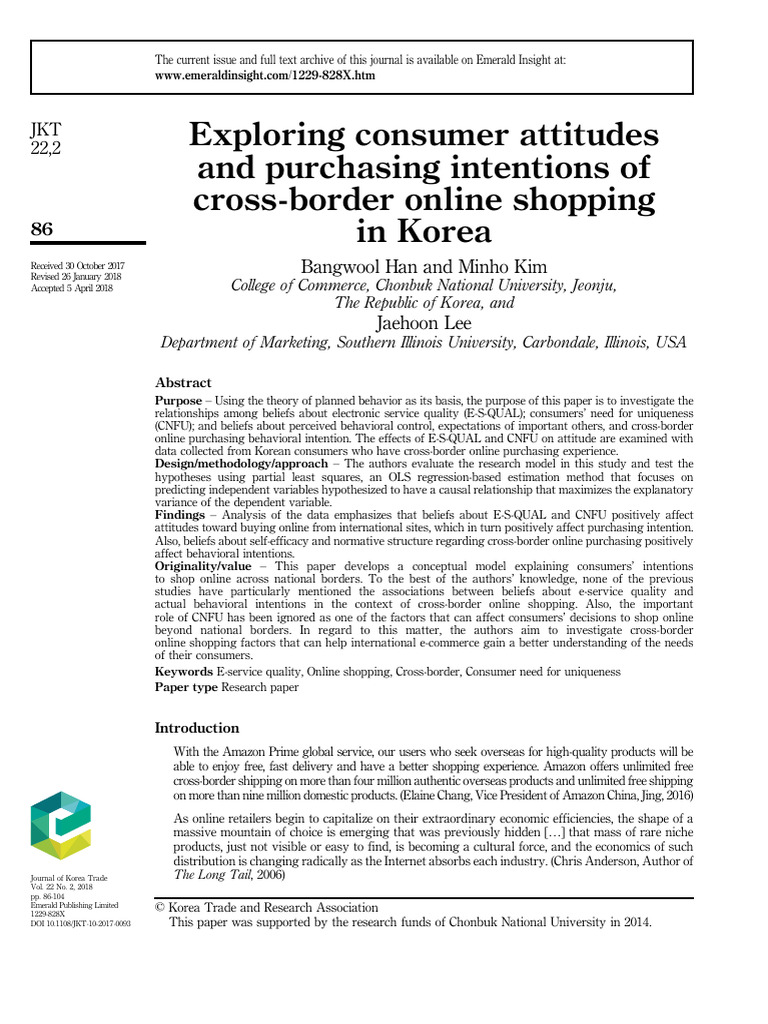 Exploring Consumer Attitudes and Purchasing Intentions of Cross-Border Online Shopping in Korea ...