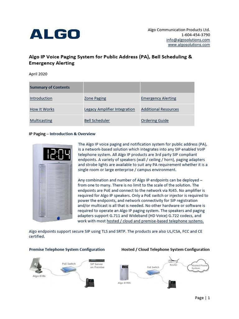 Algo IP Voice Paging System Overview | PDF | Voice Over Ip | Session ...