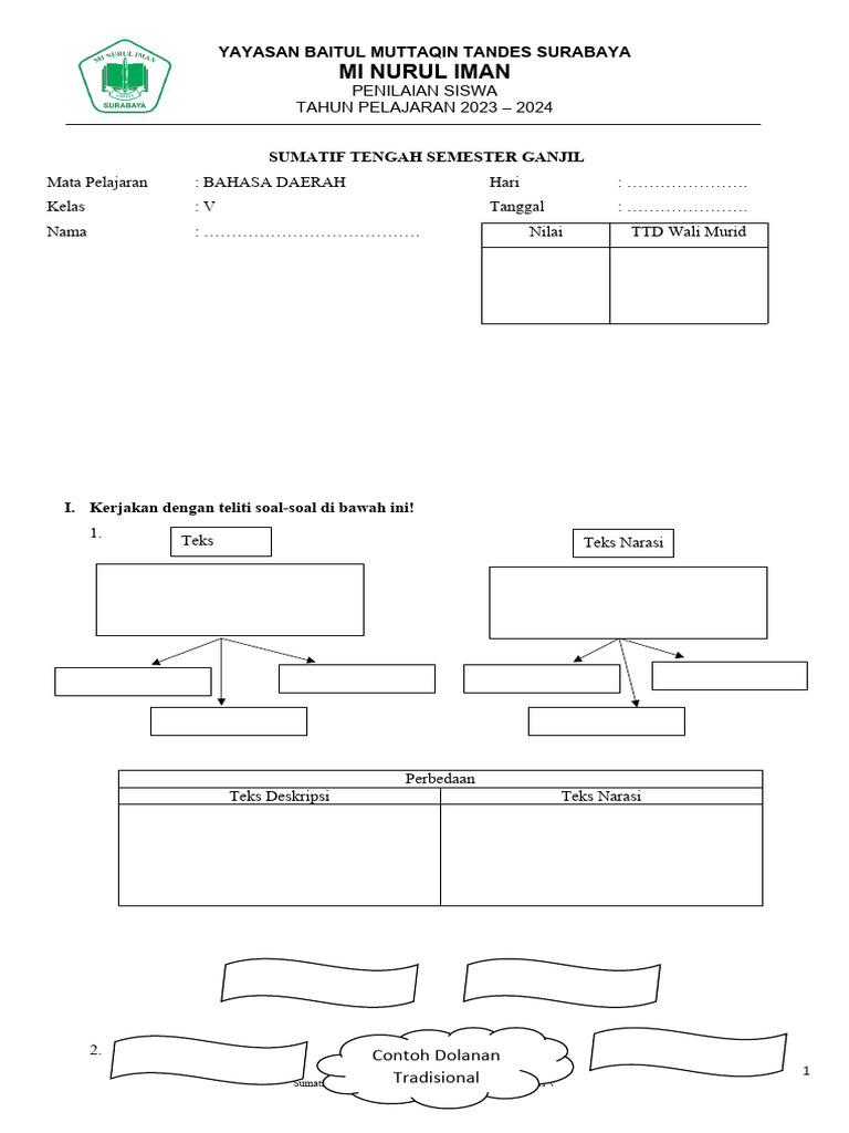 Soal Ujian Bahasa Daerah Kelas V | PDF