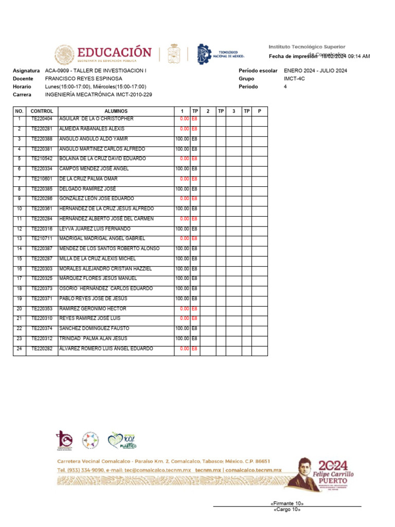 Tema 1 Calificaciones IMCT-4C ACA-0909 | PDF