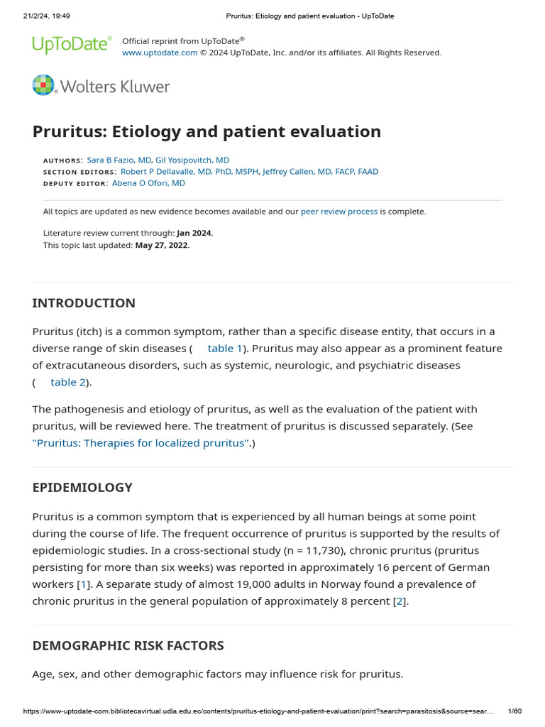 Pruritus - Etiology and Patient Evaluation | PDF | Dermatitis | Axon