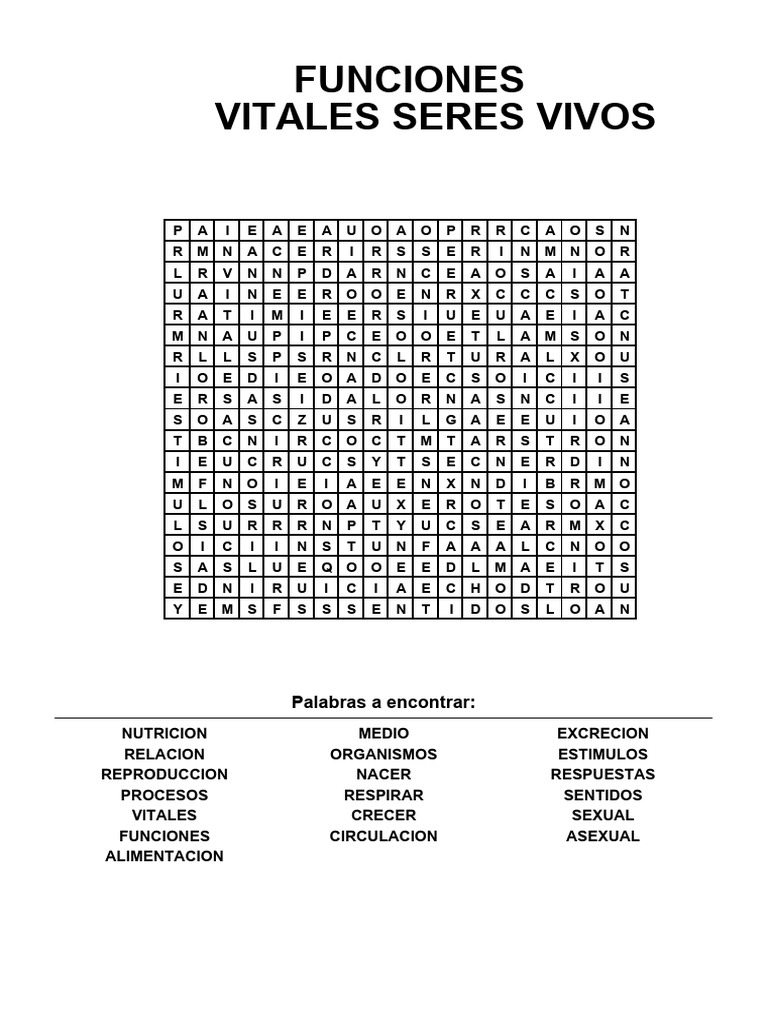 sopa-de-letras-de-funciones-vitales-seres-vivios | PDF