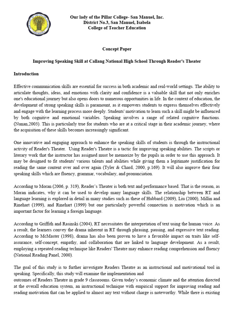 Concept Paper Reader's Theater (AutoRecovered) | PDF | Fluency ...