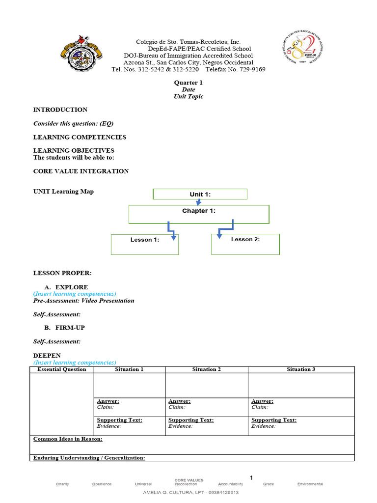JHS - Unit Learning Plan | PDF | Cognitive Psychology | Learning