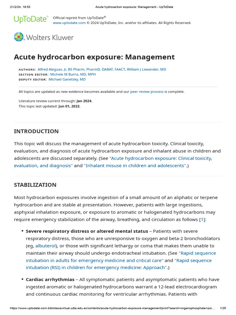 Acute Hydrocarbon Exposure - Management | PDF | Burn | Cardiac Arrest