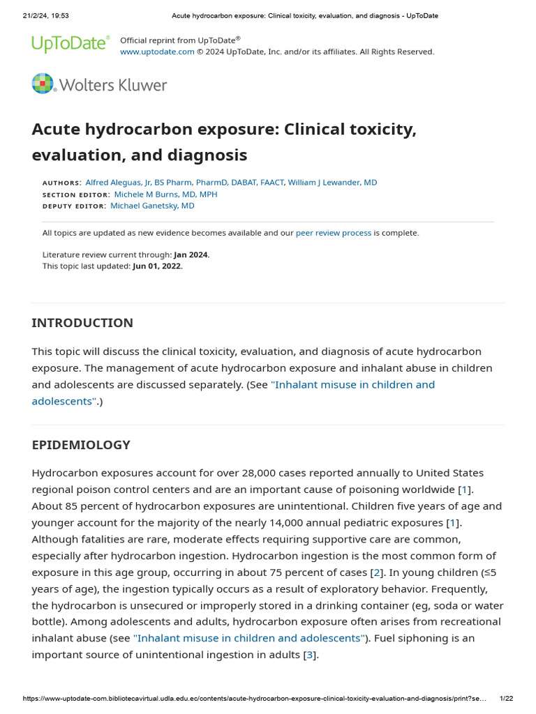 Acute Hydrocarbon Exposure - Clinical Toxicity, Evaluation, and ...