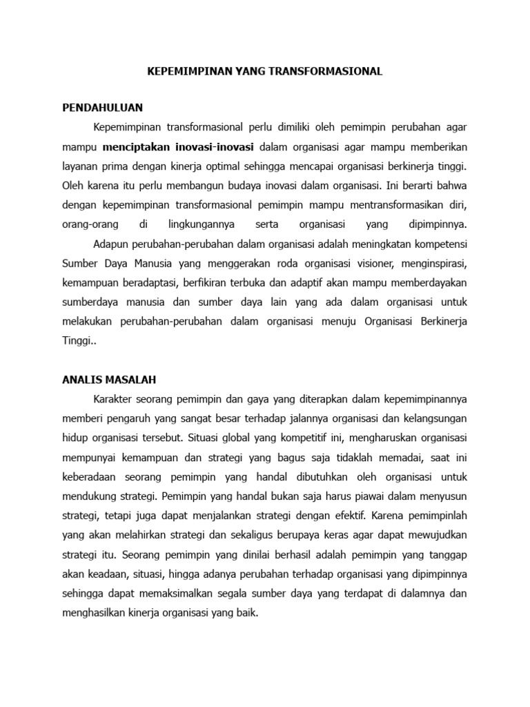 Kepemimpinan Yang Transformasional | PDF