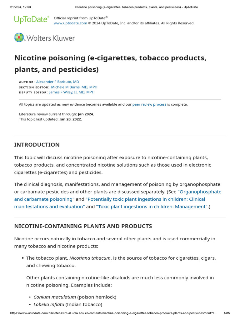 Nicotine Poisoning (E-Cigarettes, Tobacco Products, Plants, and ...