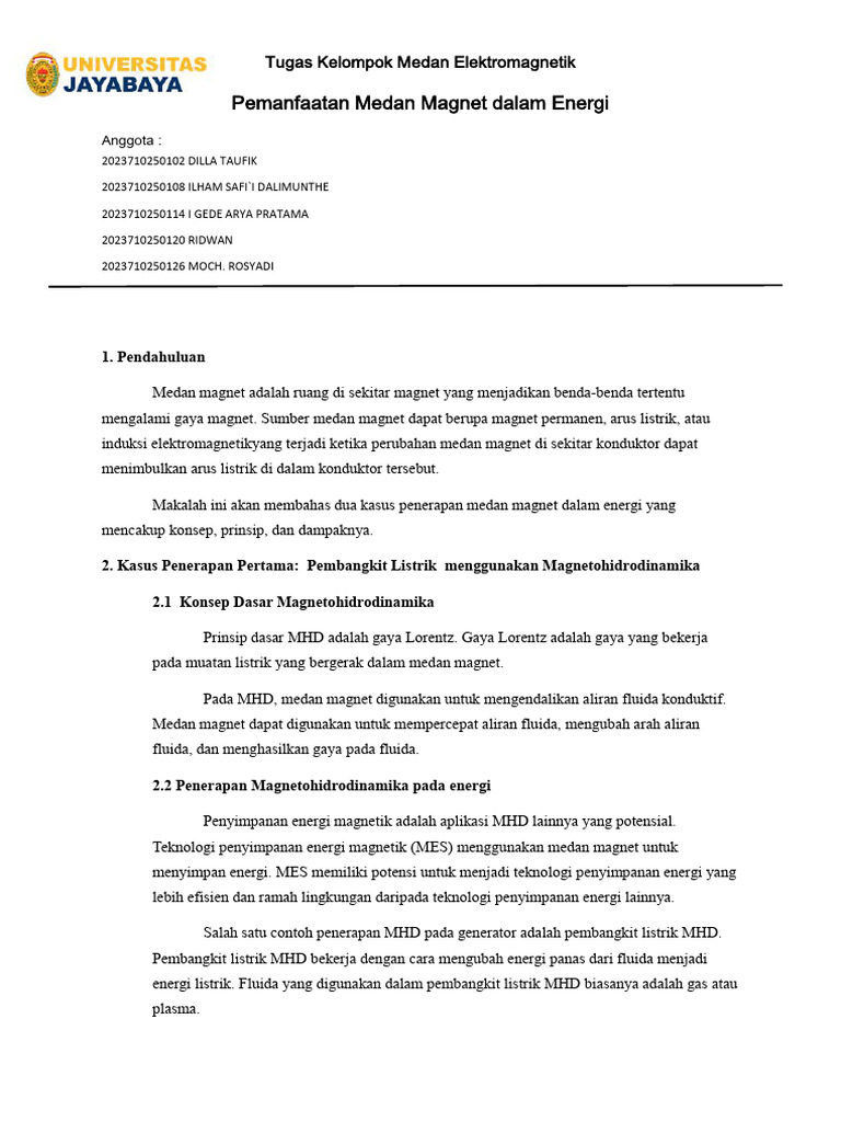 Tugas Kelompok - Pemanfaatan Medan Magnet Dalam Energi | PDF | Komputer