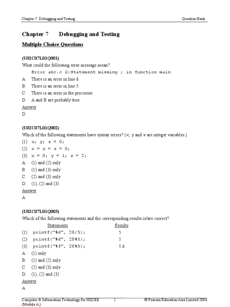 Module A Exercise ModA1 - QB07 - Eng | PDF | Debugging | C (Programming ...