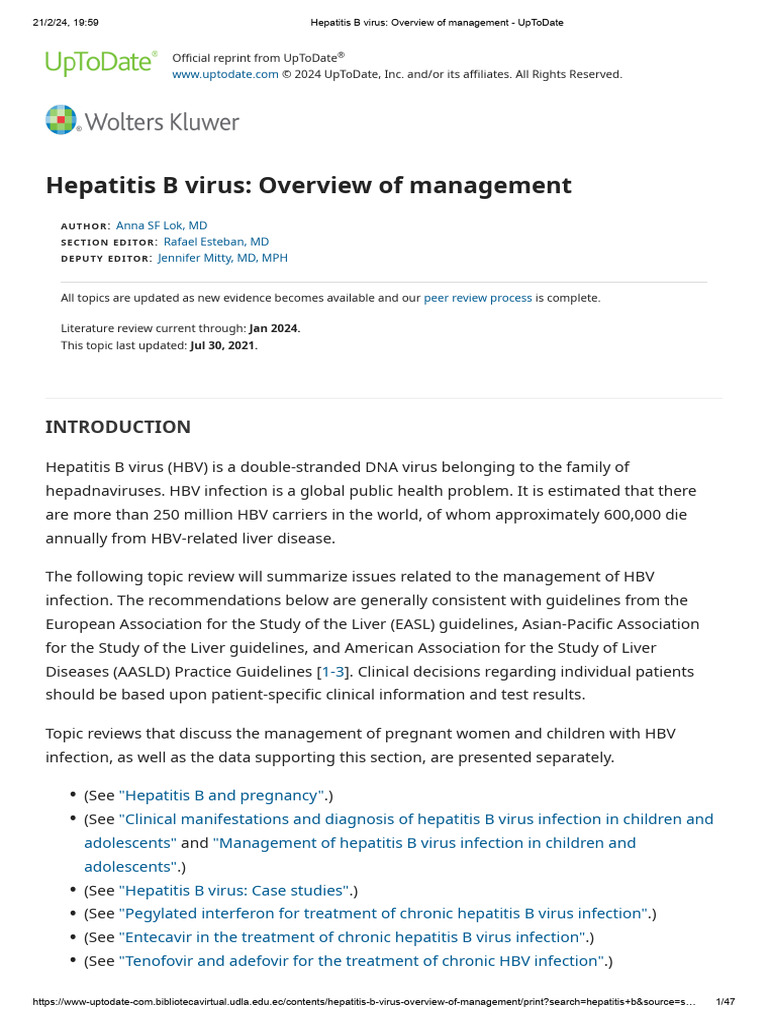 Hepatitis B Virus - Overview of Management | PDF | Hepatitis B | Hepatitis