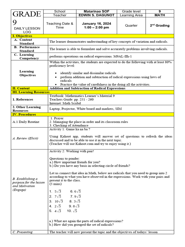 Cot 1 LP Sy22-23 | PDF | Learning | Mathematics