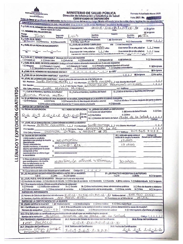 Certificado de Defunción | PDF