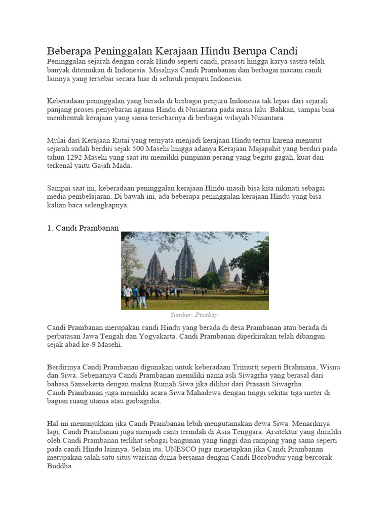 Beberapa Peninggalan Kerajaan Hindu Berupa Candi | PDF | Seni | Agama & Spiritualitas