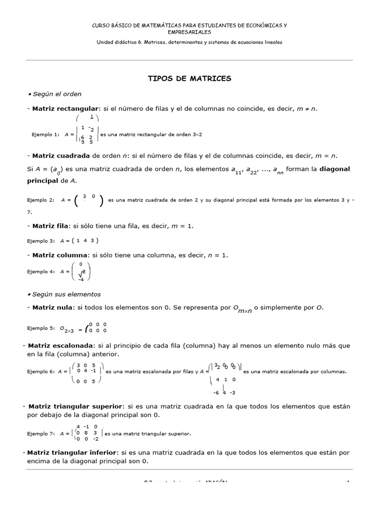 10b. Tipos de Matrices 2 | PDF | Matriz (Matemáticas) | Determinante