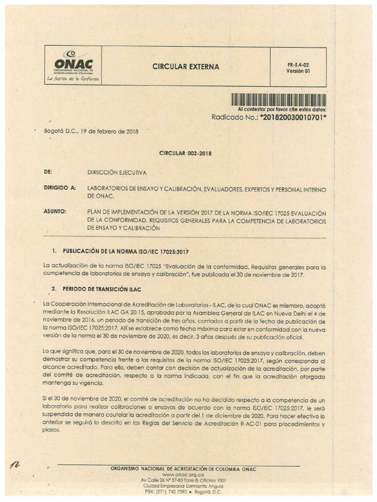 Circular 002-2018 - 17025 | PDF