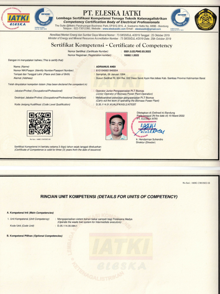 Sertifikat Competency Andrianus Andy | PDF