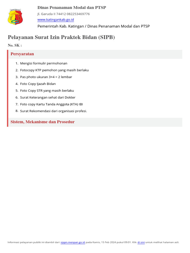 Unduh Standar Pelayanan - Pelayanan Surat Izin Praktek Bidan (SIPB) | PDF