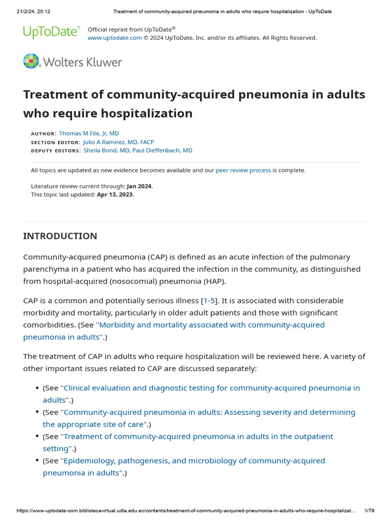 Treatment of Community-Acquired Pneumonia in Adults Who Require Hospitalization | PDF ...