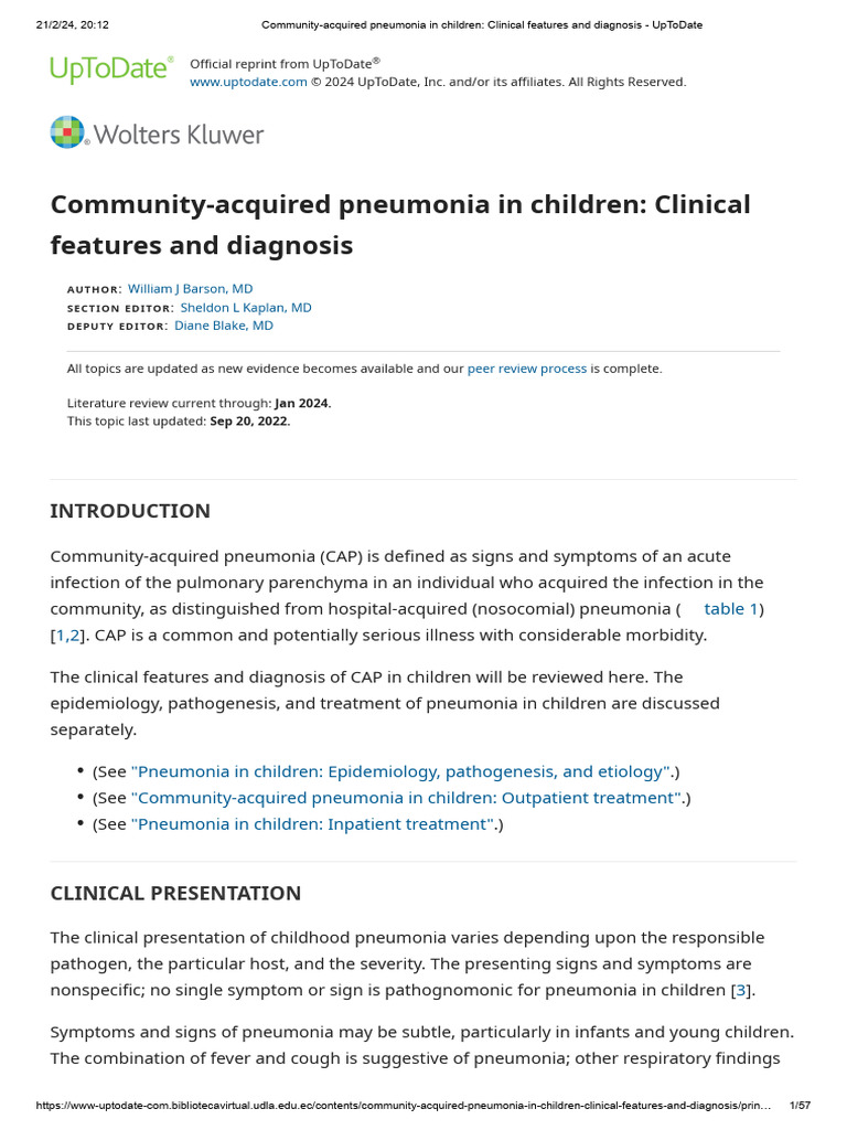 Community-Acquired Pneumonia in Children - Clinical Features and Diagnosis | PDF | Pneumonia ...